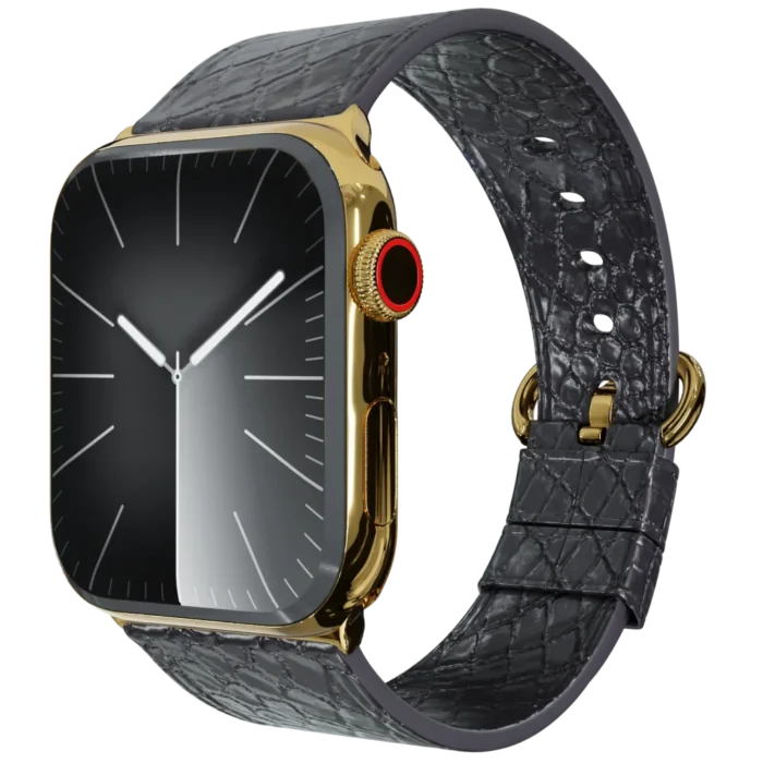 Luxury 24k Gold Apple Watch 10 with Black Python Strap | Goldgenie