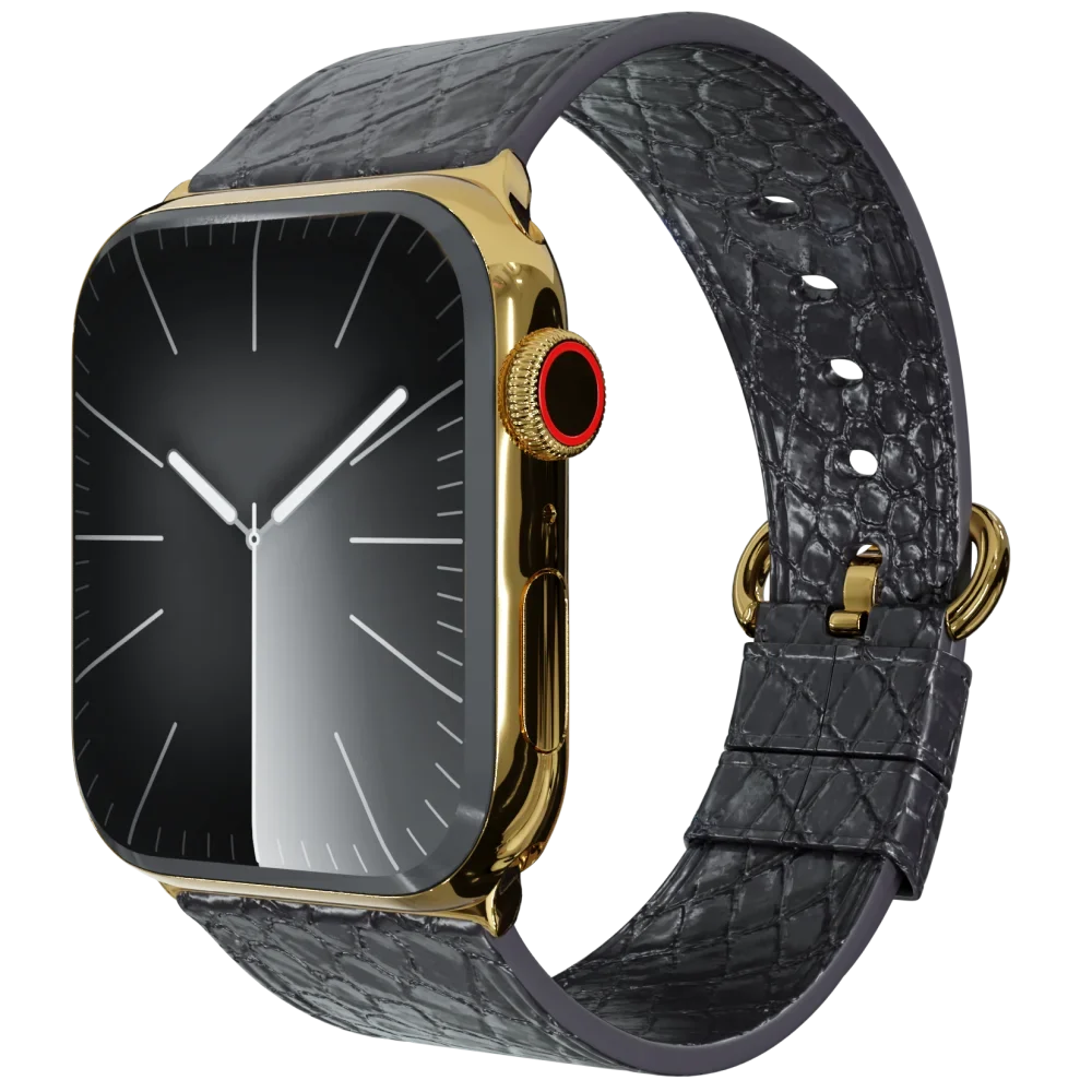 Luxury 24k Gold Apple Watch 10 with Black Python Strap | Goldgenie