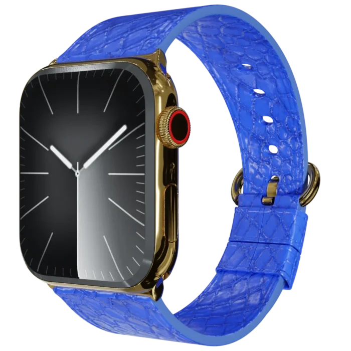 Luxury 24k Gold Apple Watch 10 with Blue Python Strap Buy Now | Goldgenie