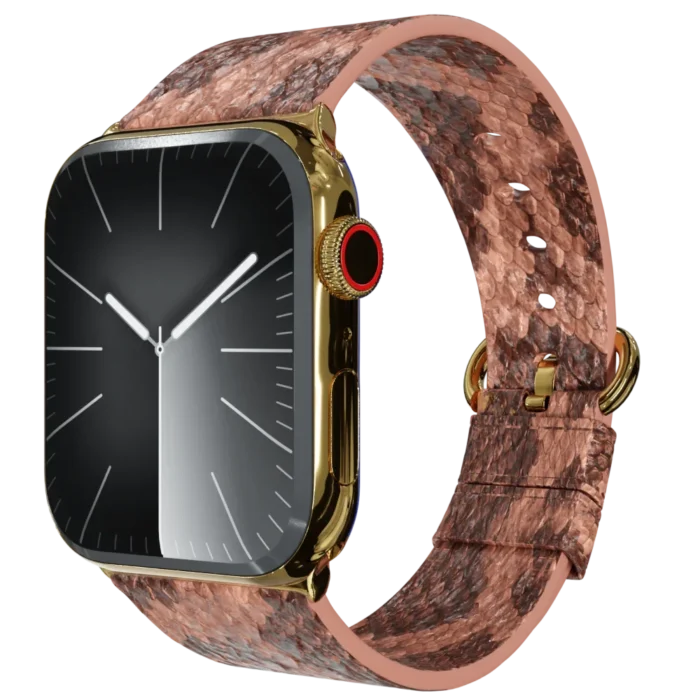 Luxury 24k Gold Apple Watch 10 with Brown Python Strap | Goldgenie