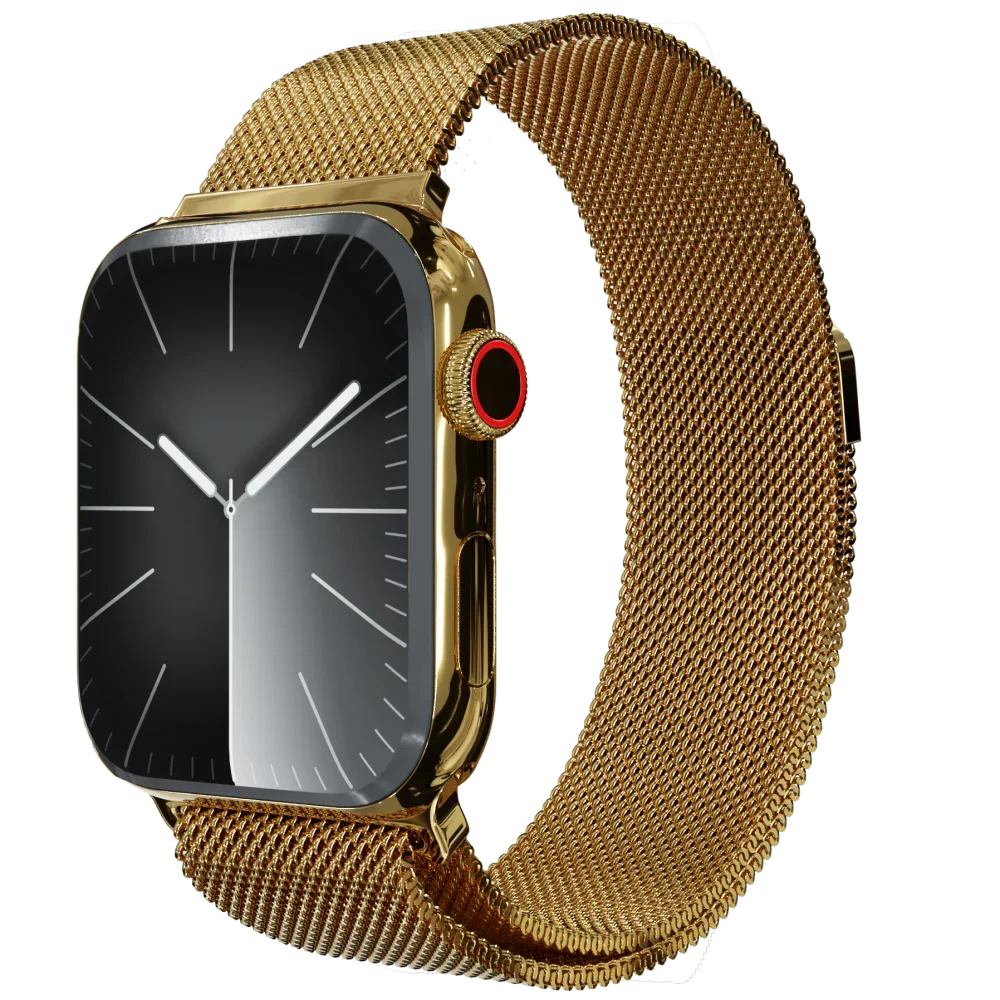 24k Gold Apple Watch 10 with Stainless Steel Milanese Strap | Goldgenie