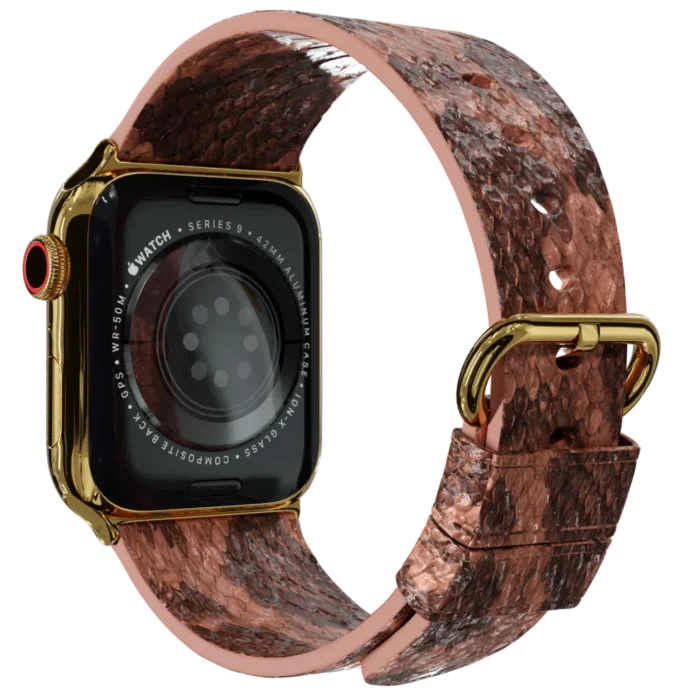 Luxury 24k Gold Apple Watch 10 with Brown Python Strap | Goldgenie